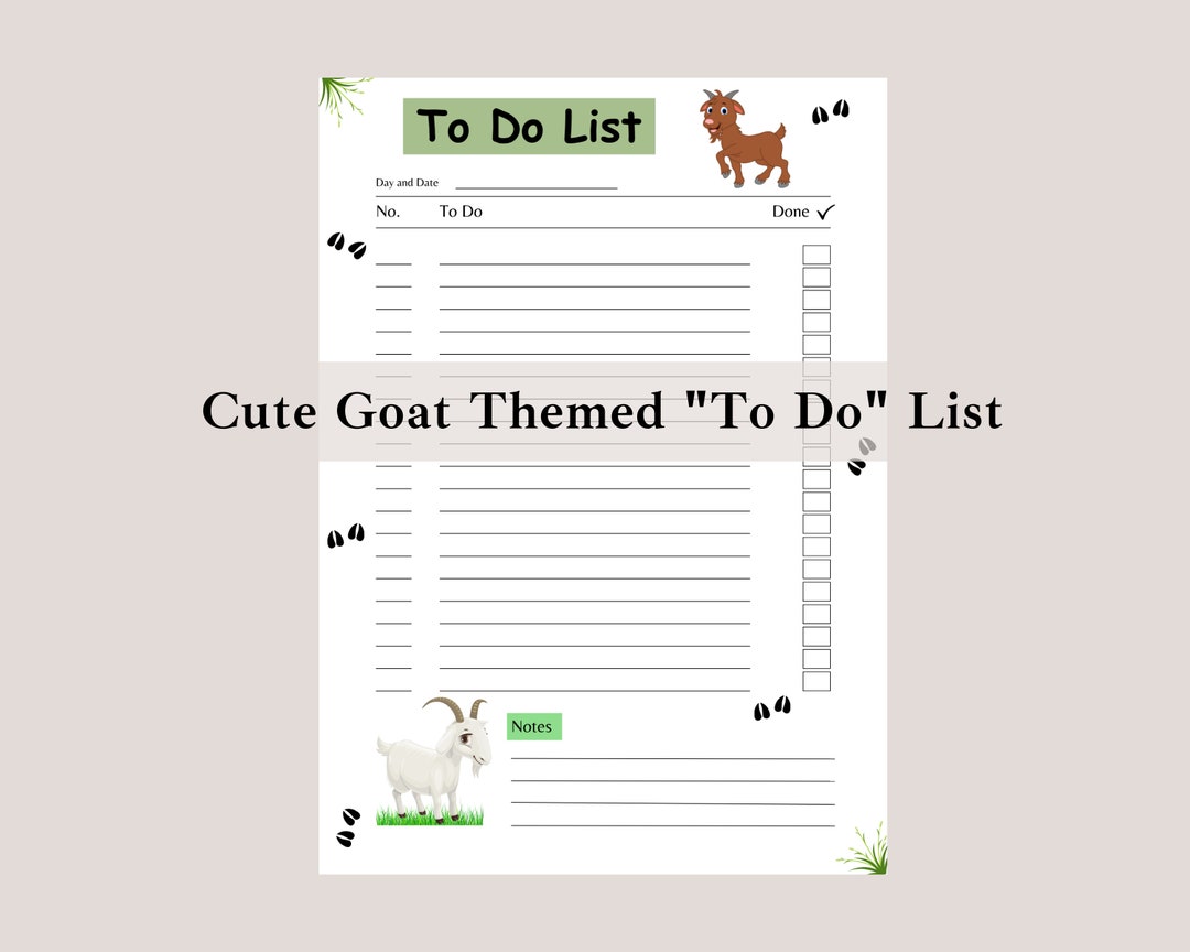Cute Goat Themed to Do List, Goat Themed Daily Planner Printable ...