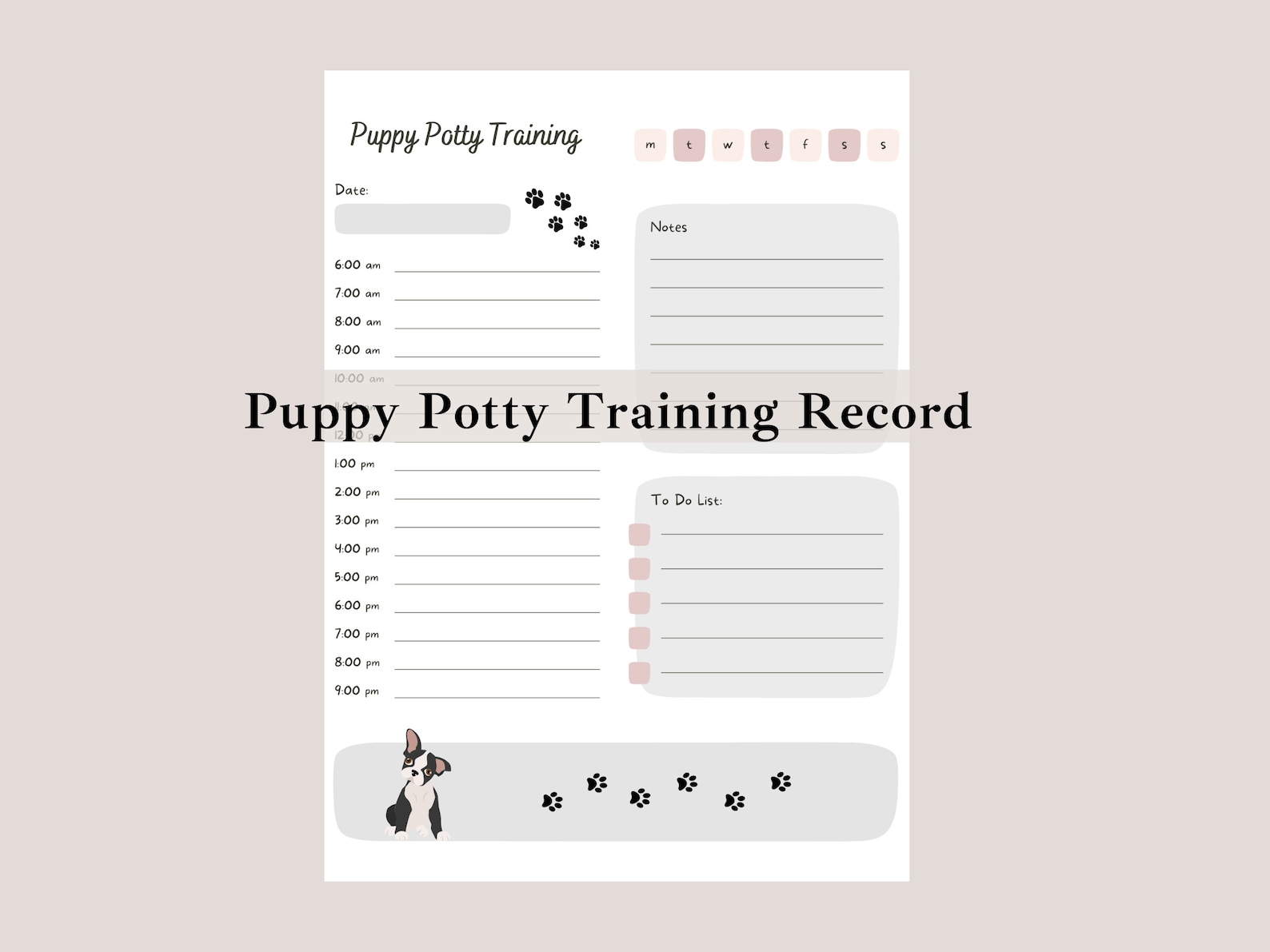 Puppy Potty Training Record, Puppy Training Tracker, Dog Training List ...