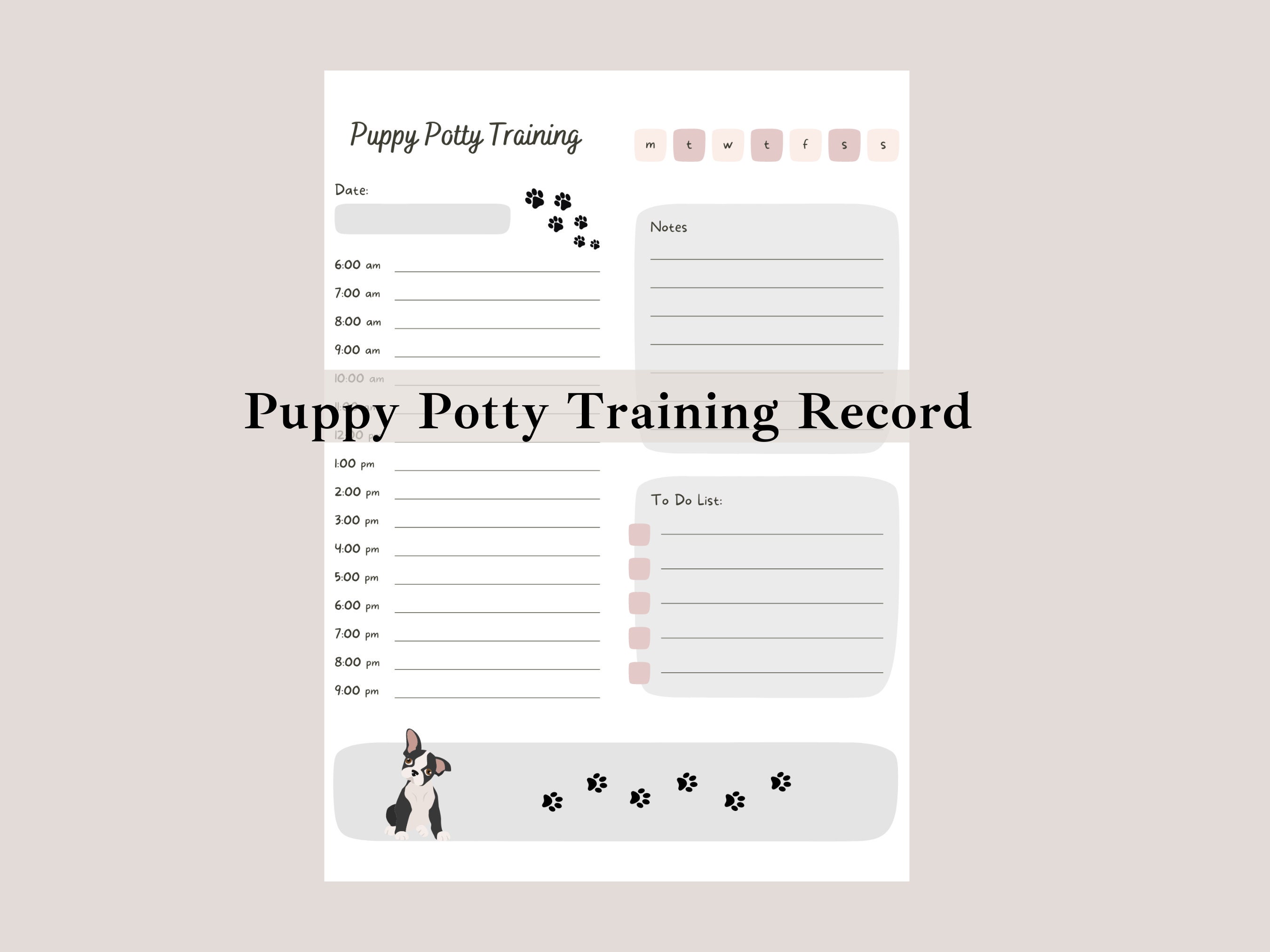 Puppy Potty Training Record, Puppy Training Tracker, Dog Training List ...