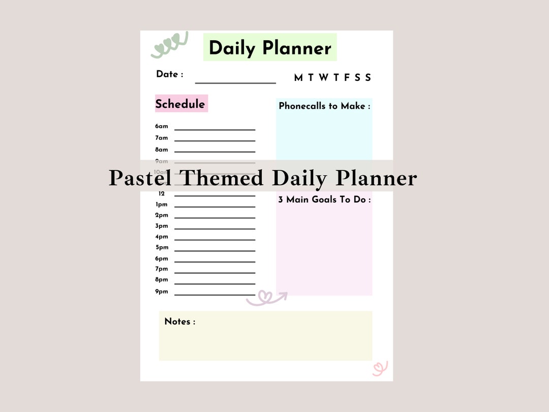 Pastel Coloured Daily Planner, Pretty Printable to Do List, Pastel ...