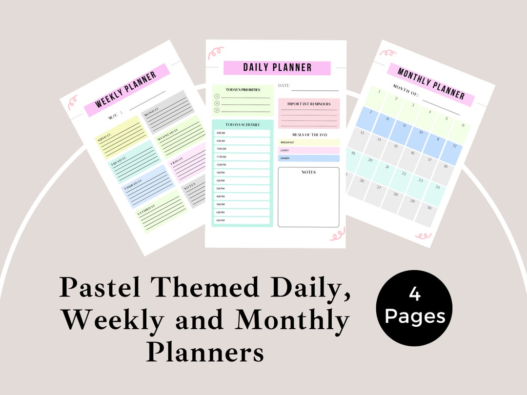 Pretty Pastel Themed Planners, Printable Daily Weekly Monthly Planners ...