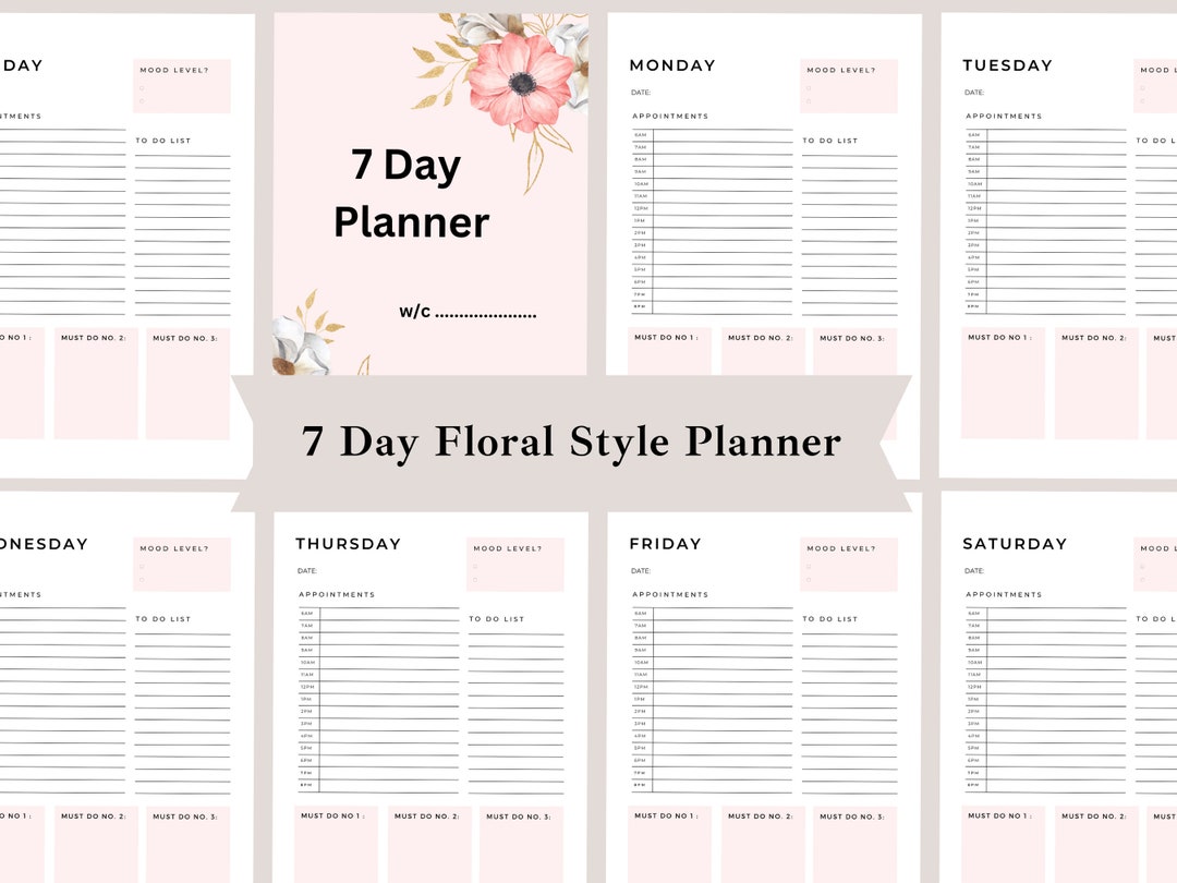 7 Day Printable Planning Pages, Printable Seven Day Planner, Stress ...