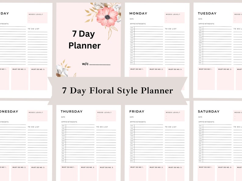 7 Day Printable Planning Pages, Printable Seven Day Planner, Stress ...