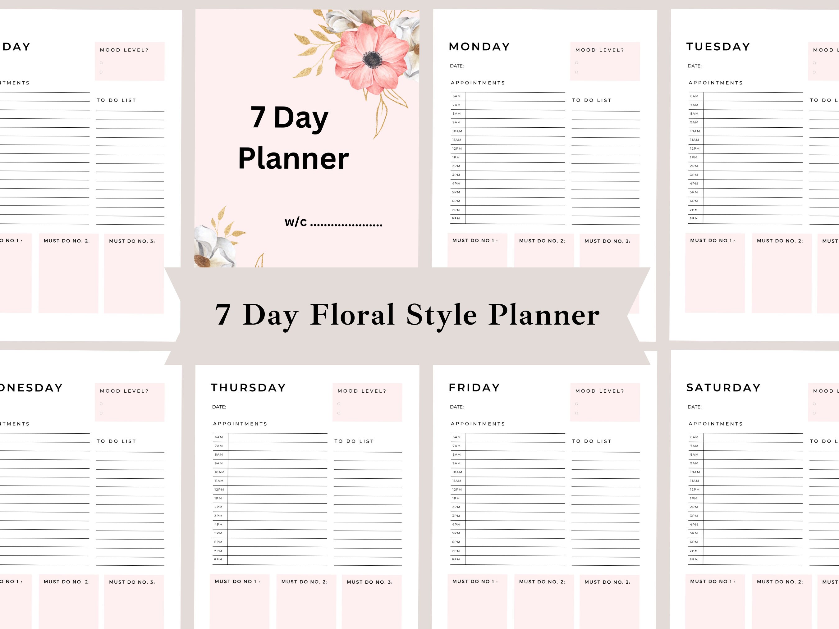 7 Day Printable Planning Pages, Printable Seven Day Planner, Stress ...