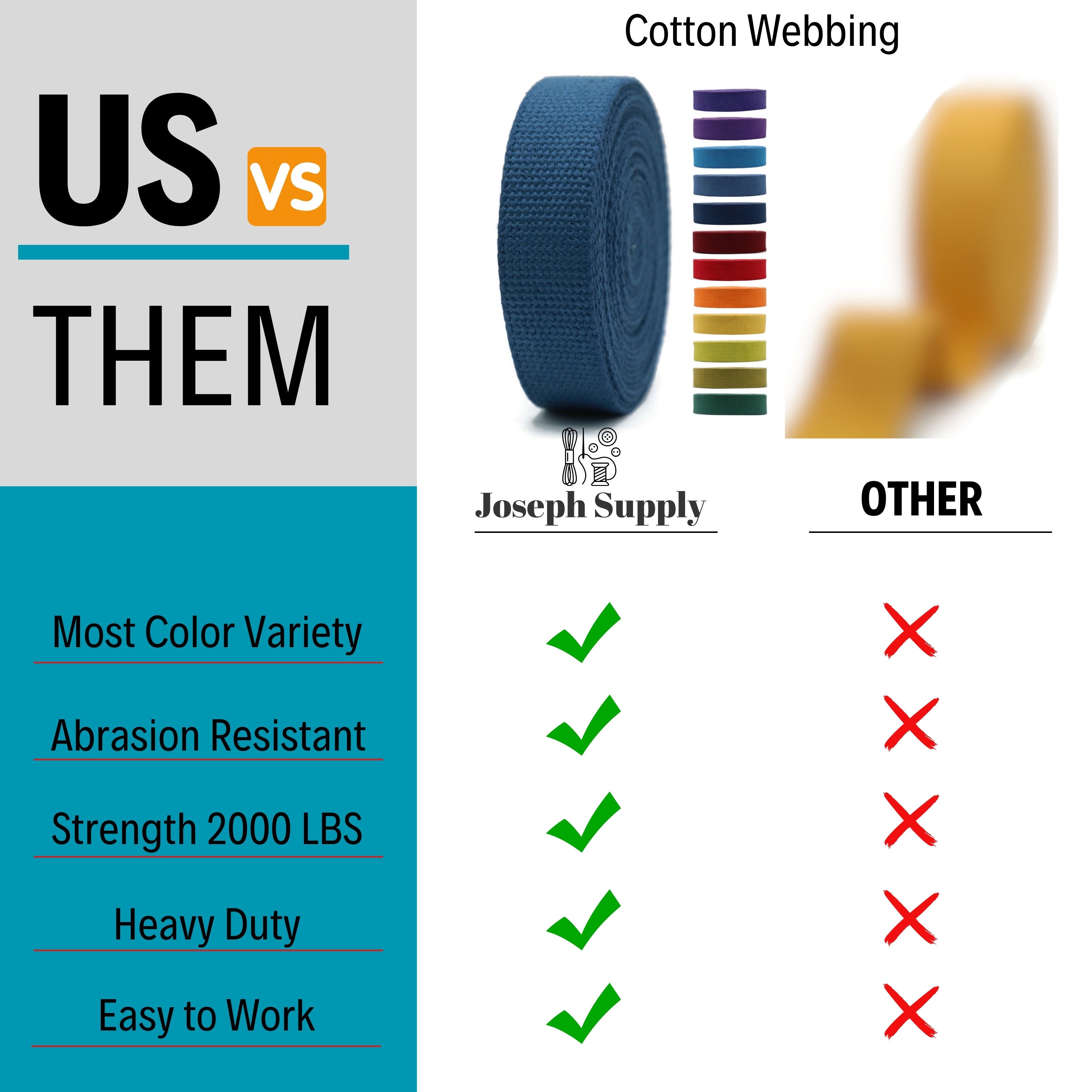 2 Inch (50mm) Cotton Webbing, 50+ Colors, 50mm Heavy Duty Colored ...