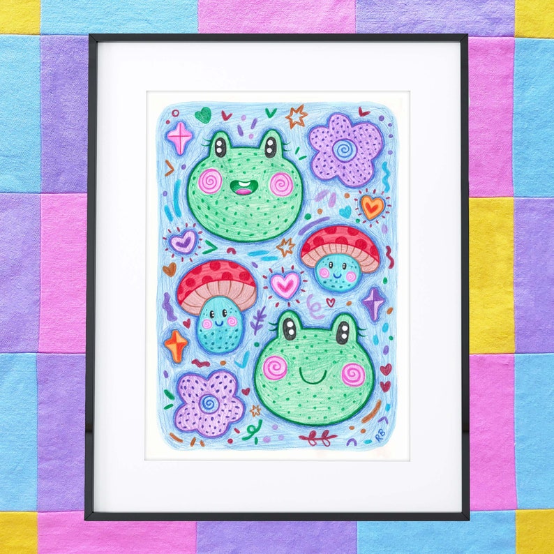 Frogs & Doodles A4 Colourful Art Print, Cute Illustrated Artwork ...