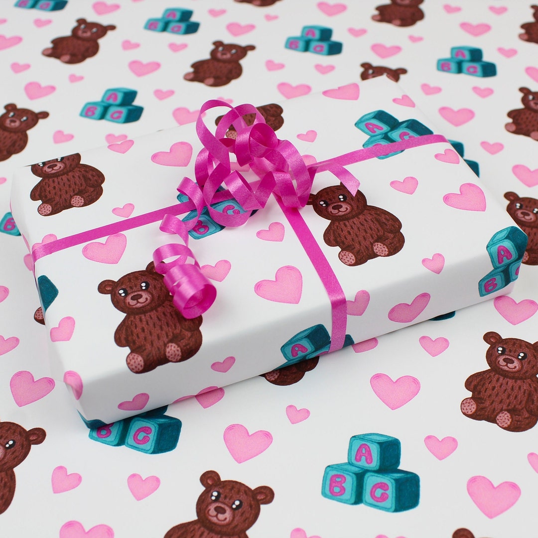 Brown Teddy Themed Wrapping Paper Sheets, Cute Bear Pattern Gift Wrap ...