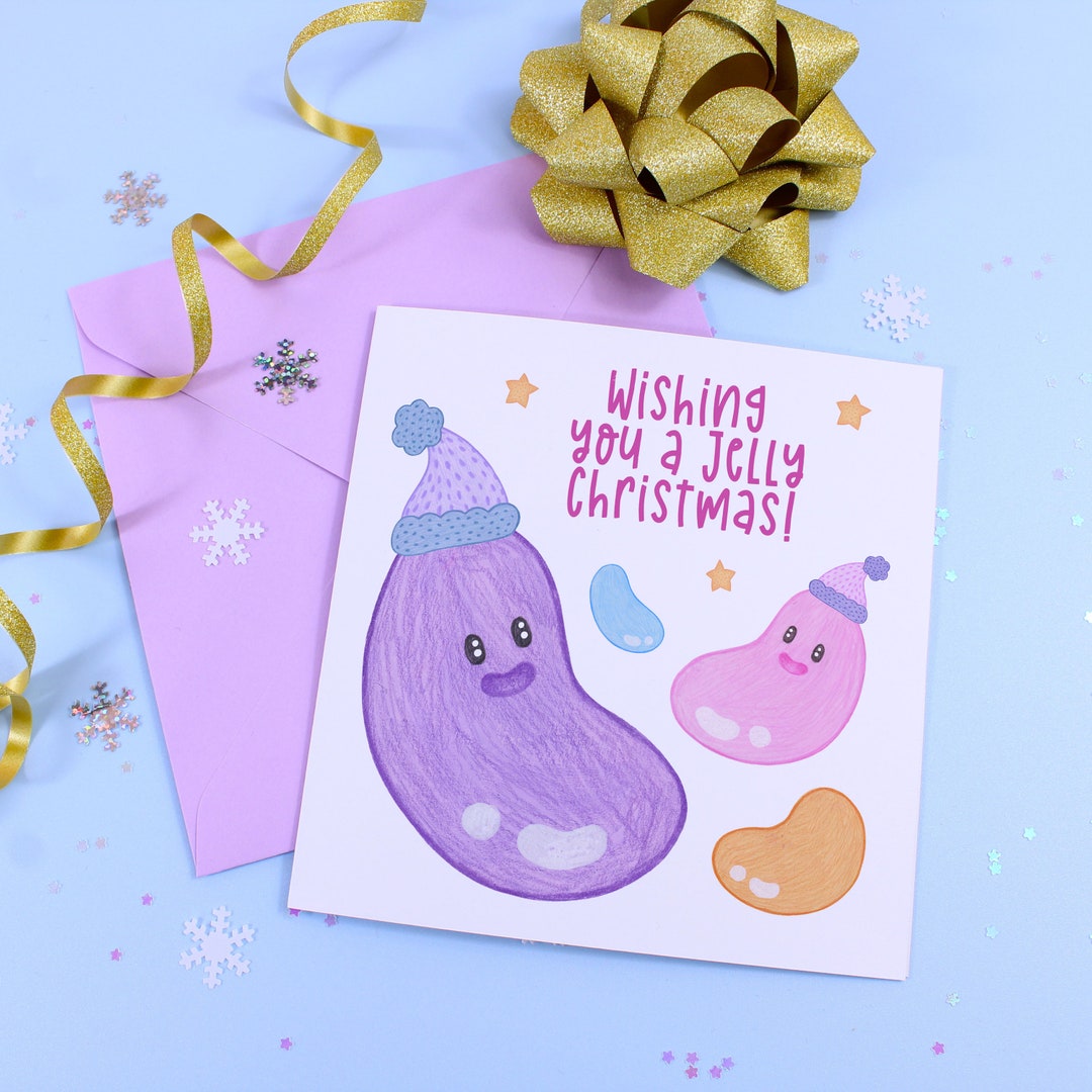 Cute Jelly Bean Christmas Card, Kawaii Style Happy Xmas Greeting ...