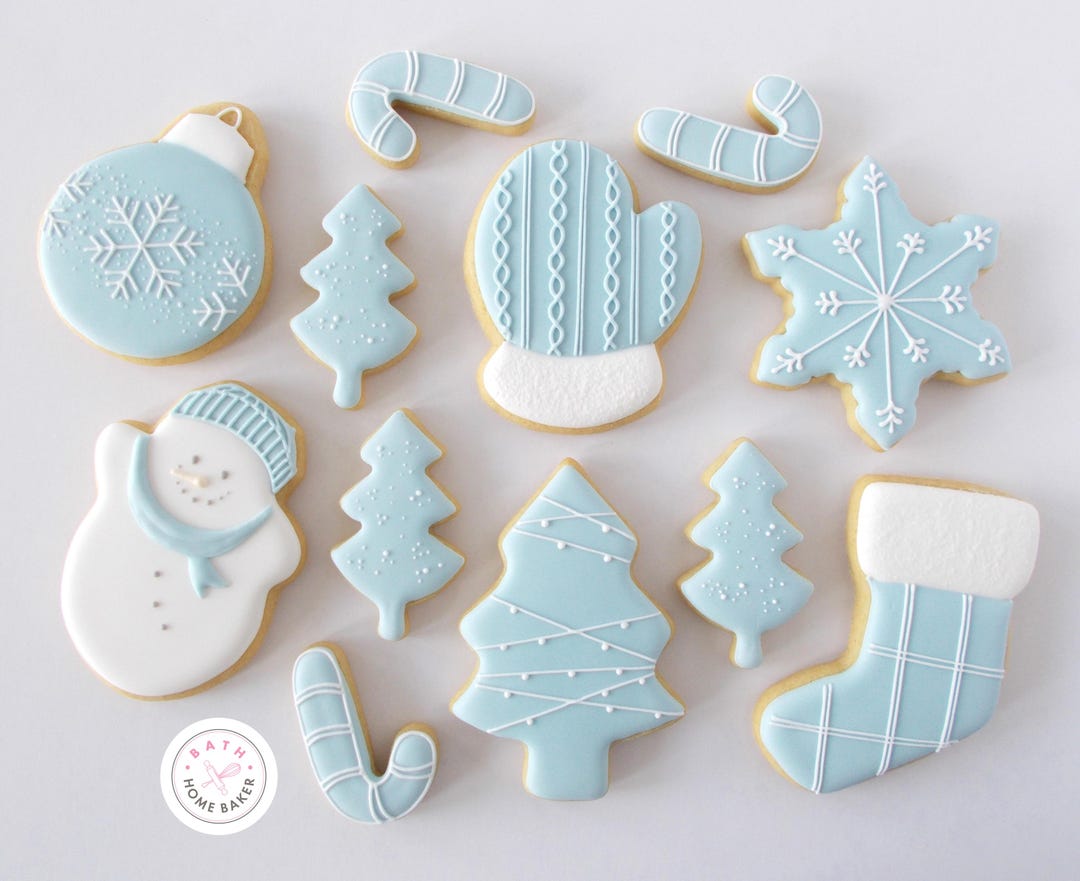 Blue Christmas Iced Biscuits, Set of 12 Hand Decorated Sugar Cookies ...