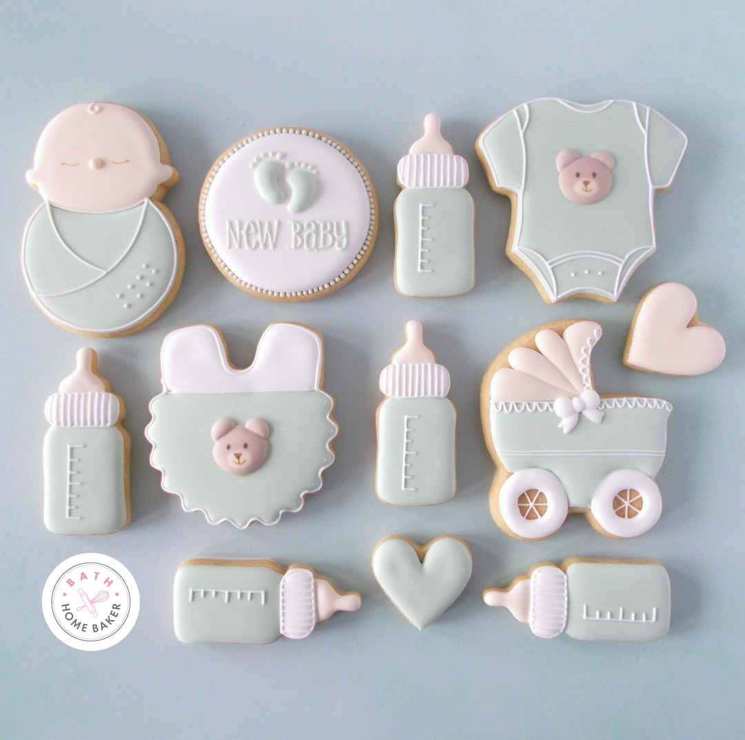 Personalised New Baby Iced Biscuits, Set of 12 Baby Shower Biscuits ...