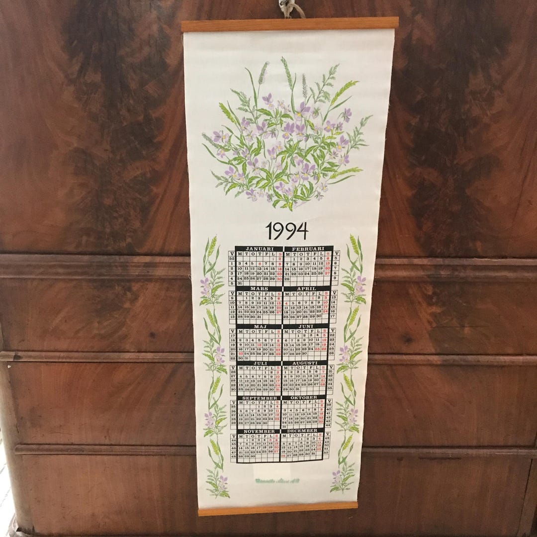 Calendar / Almanac in Fabric From the Year 1994 With a Printed Motif ...