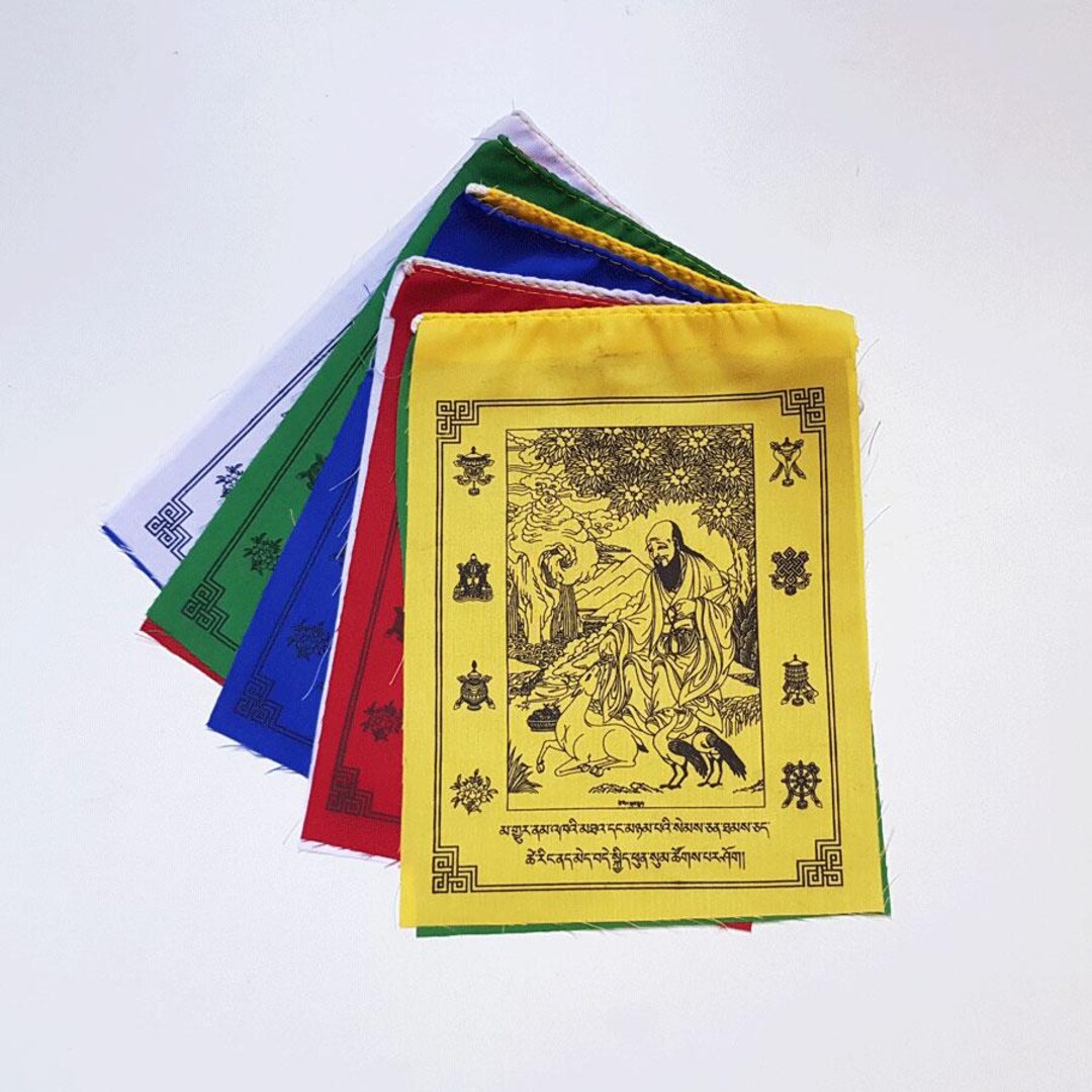 Guru Feeding Animal With 8 Auspicious Symbol Prayer Flags - Etsy