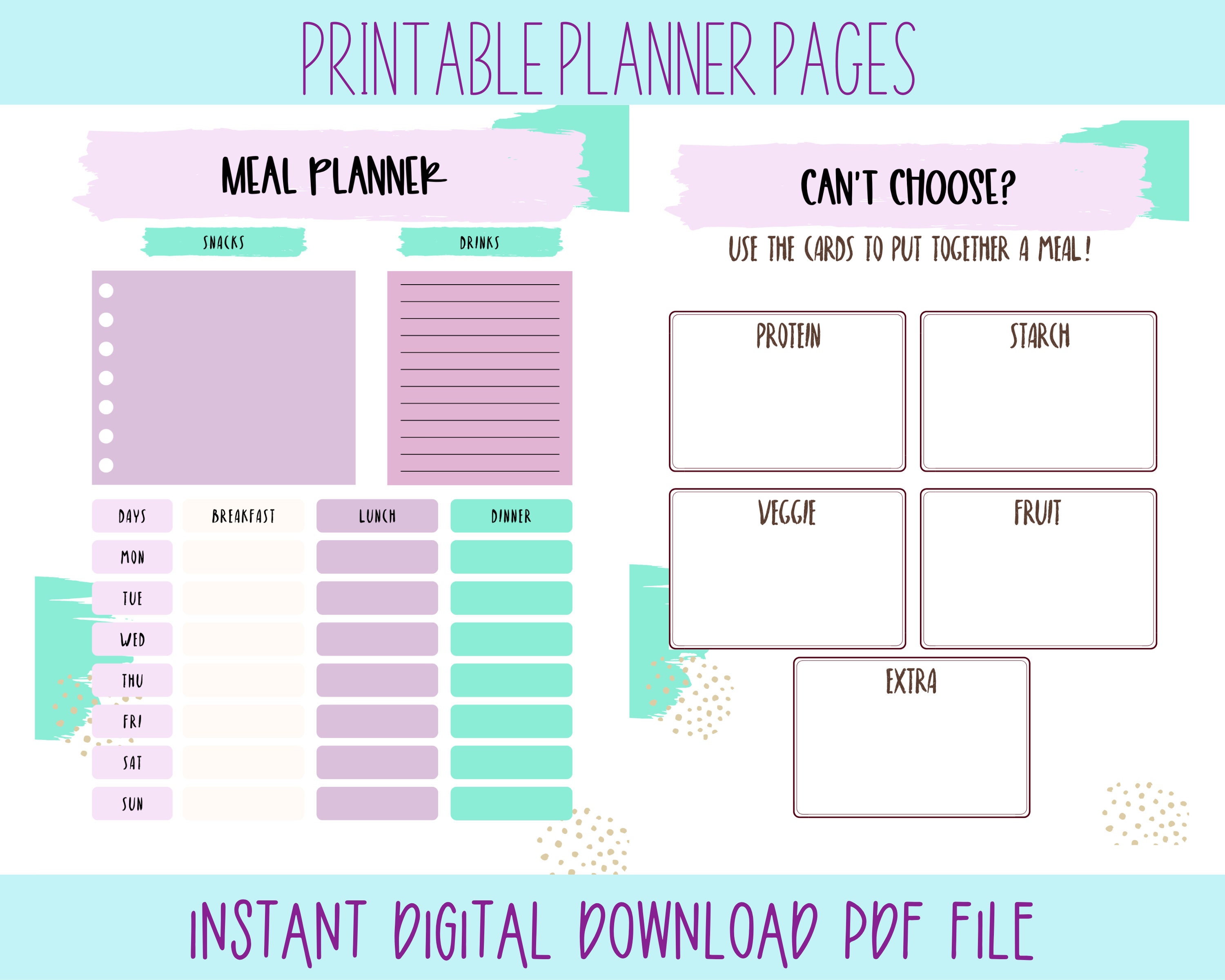 ADHD Friendly Meal Planner Printable - Grocery List - Meal Builder ...
