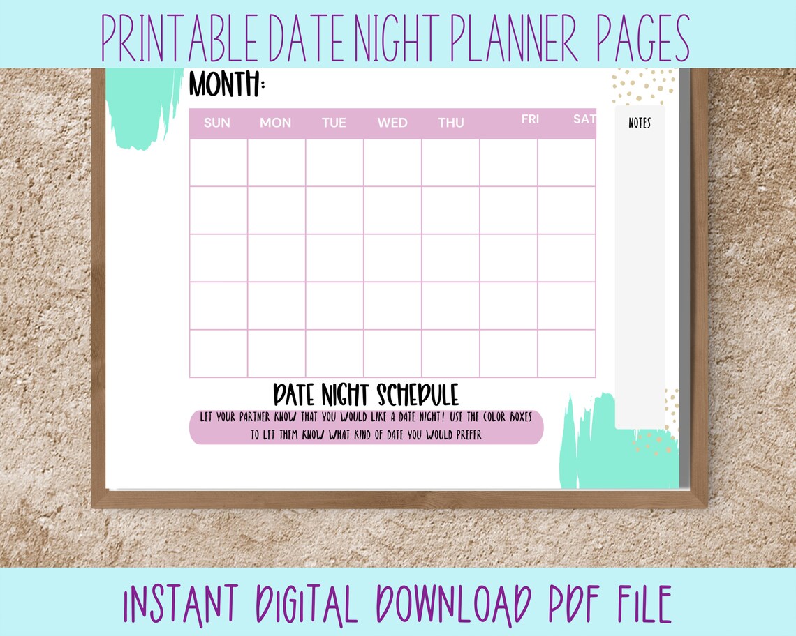 Date Night Planner - Schedule Dates - Date Ideas - Activity Page ...