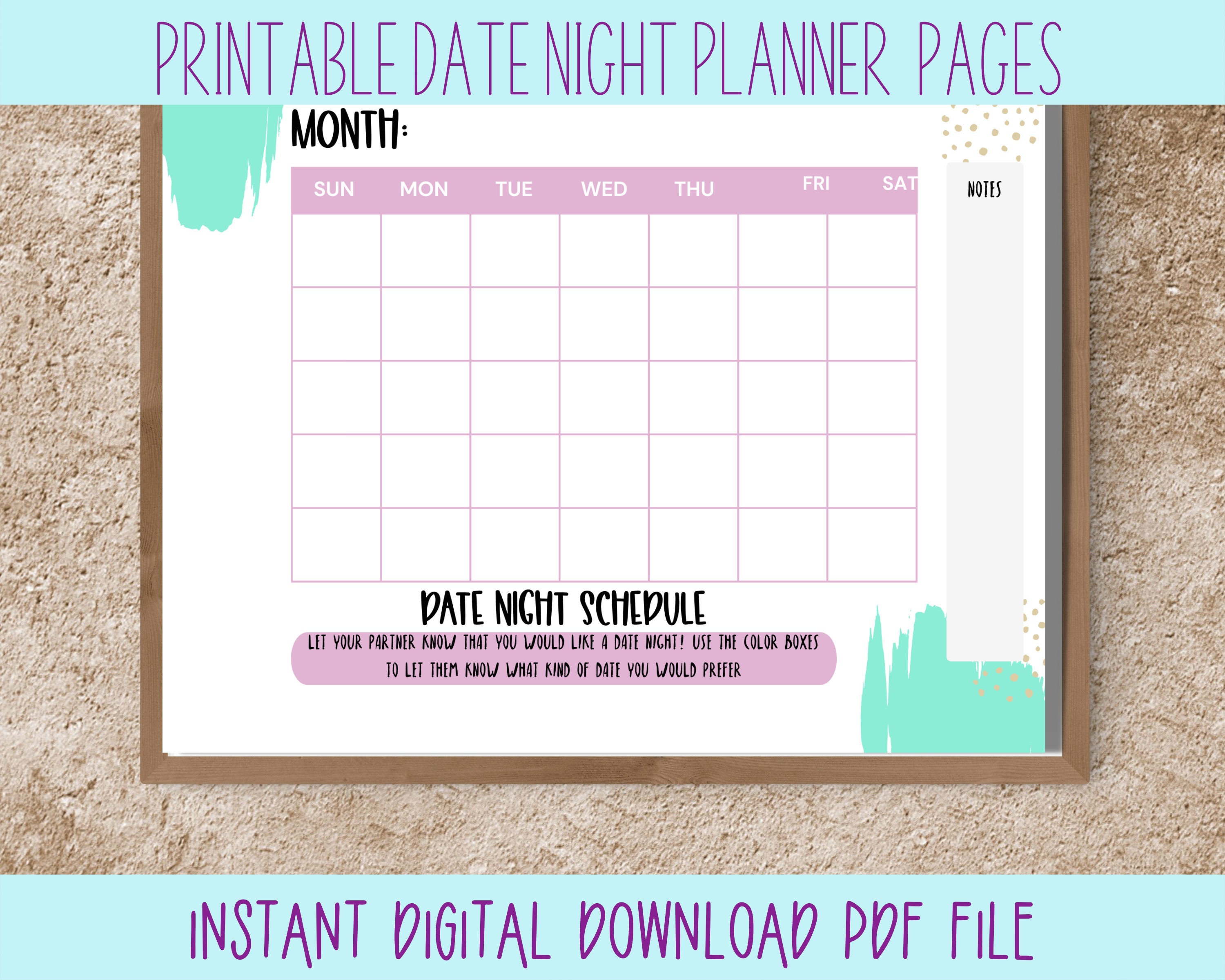 Date Night Planner - Schedule Dates - Date Ideas - Activity Page ...