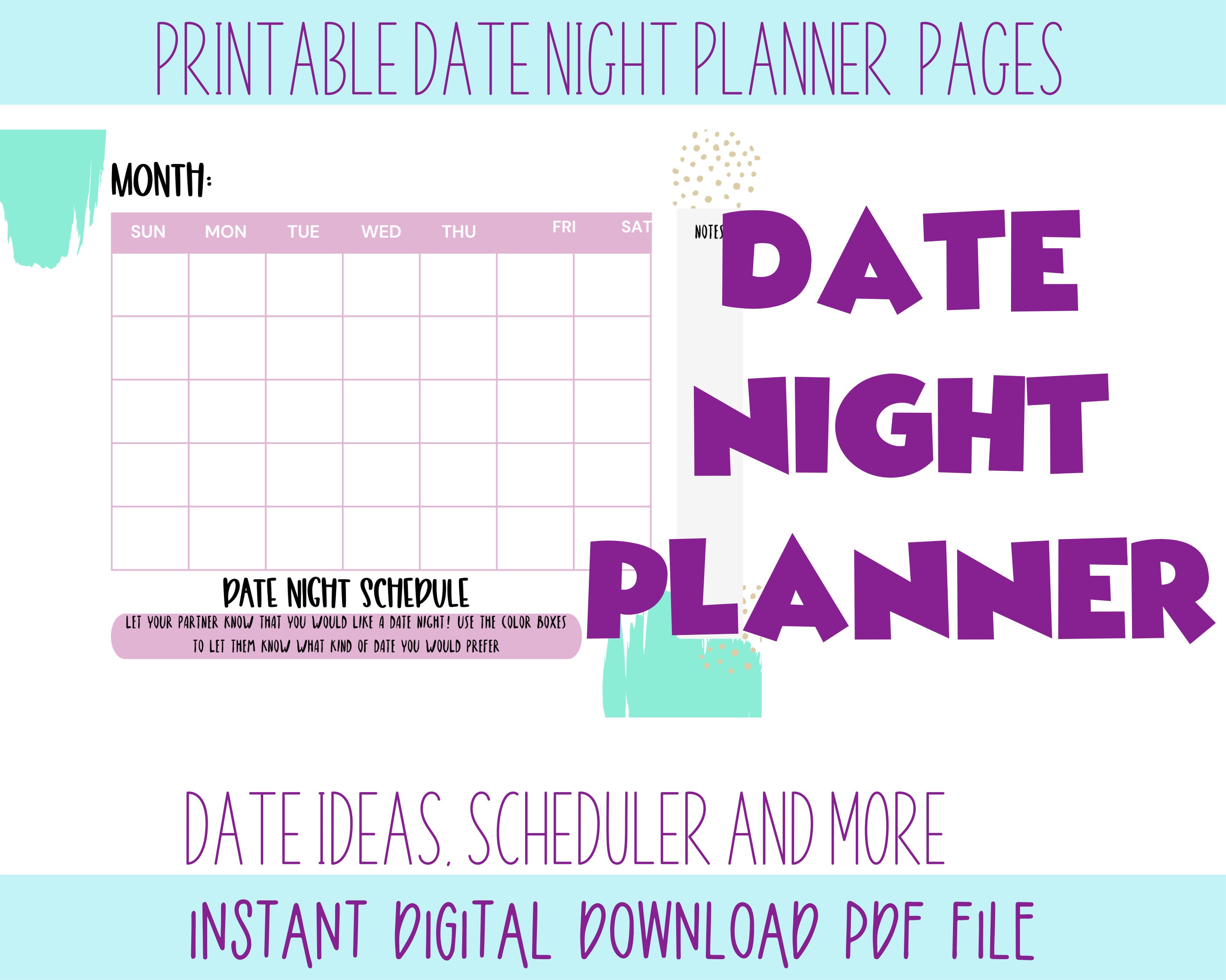 Date Night Planner - Schedule Dates - Date Ideas - Activity Page ...