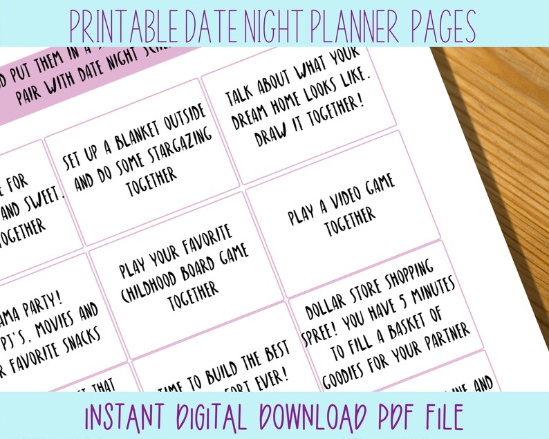 Date Night Planner - Schedule Dates - Date Ideas - Activity Page ...