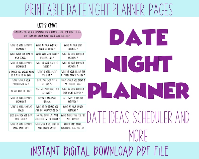 Date Night Planner - Schedule Dates - Date Ideas - Activity Page ...
