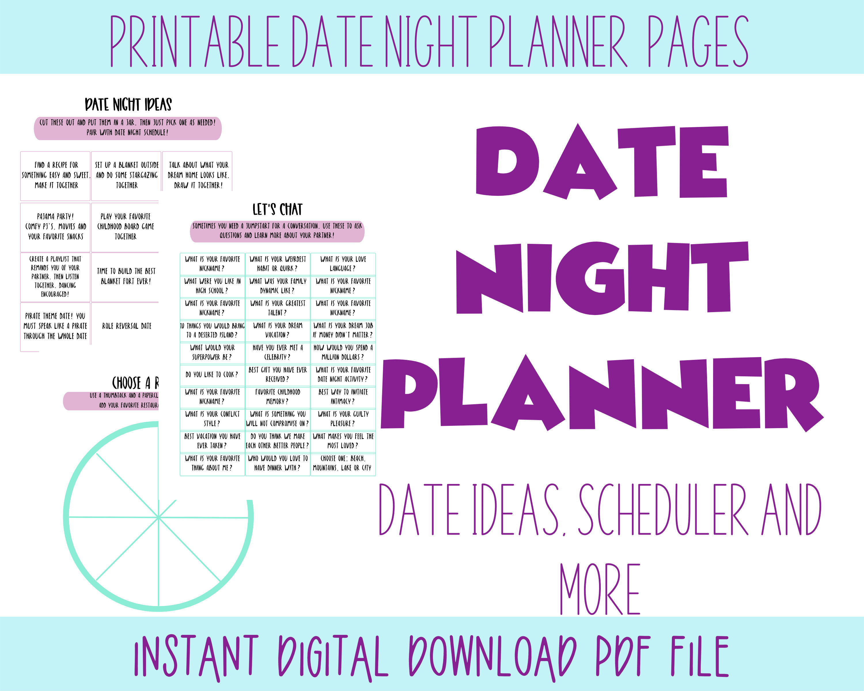 Date Night Planner - Schedule Dates - Date Ideas - Activity Page ...