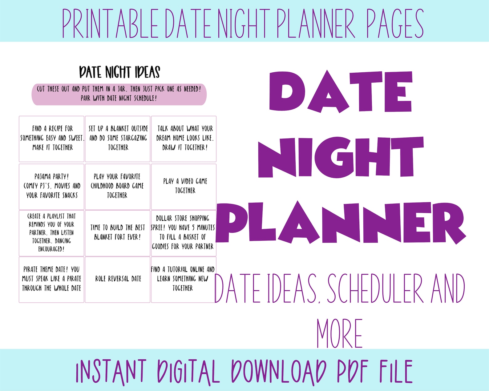 Date Night Planner - Schedule Dates - Date Ideas - Activity Page ...