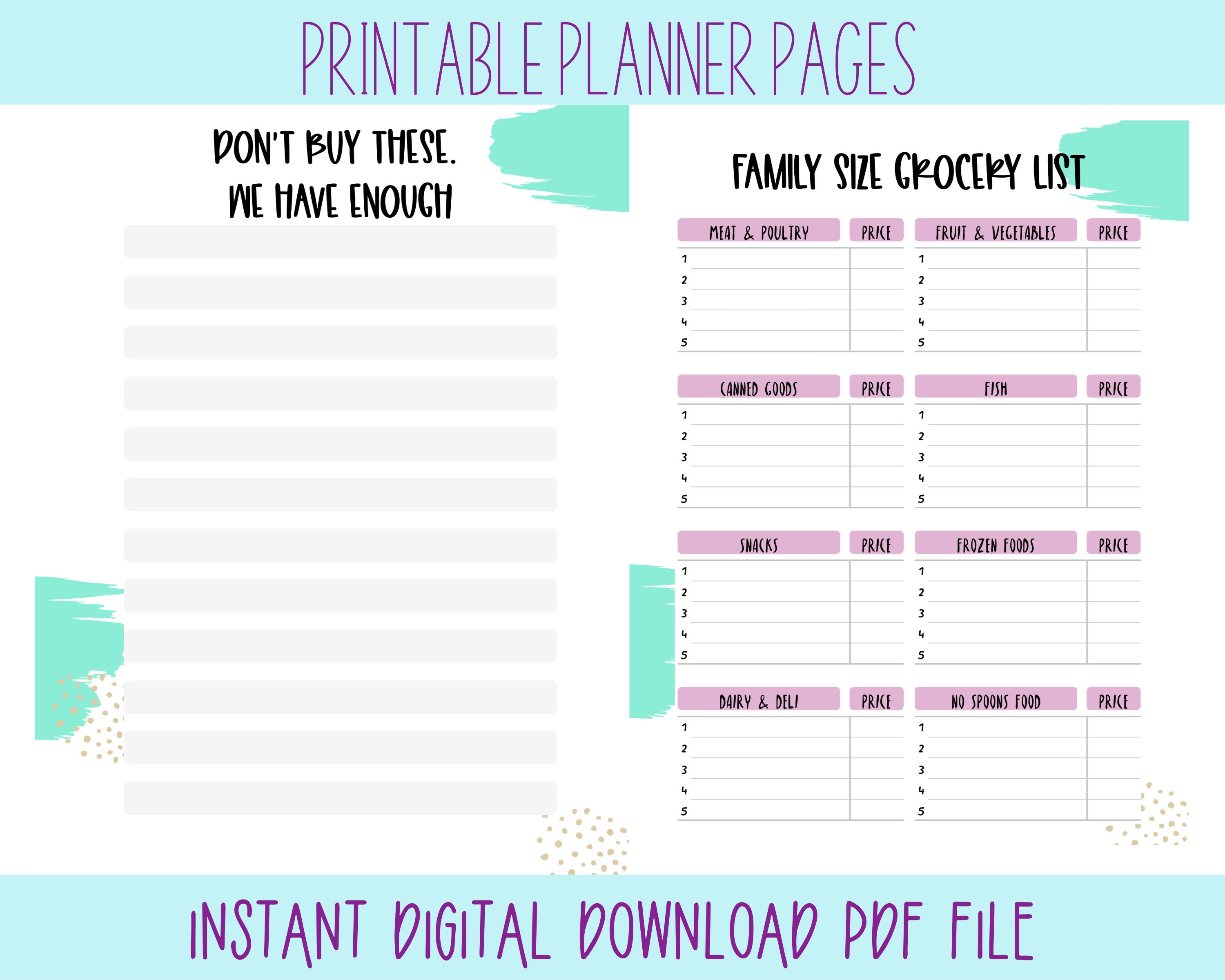 ADHD Friendly Meal Planner Printable - Grocery List - Meal Builder ...