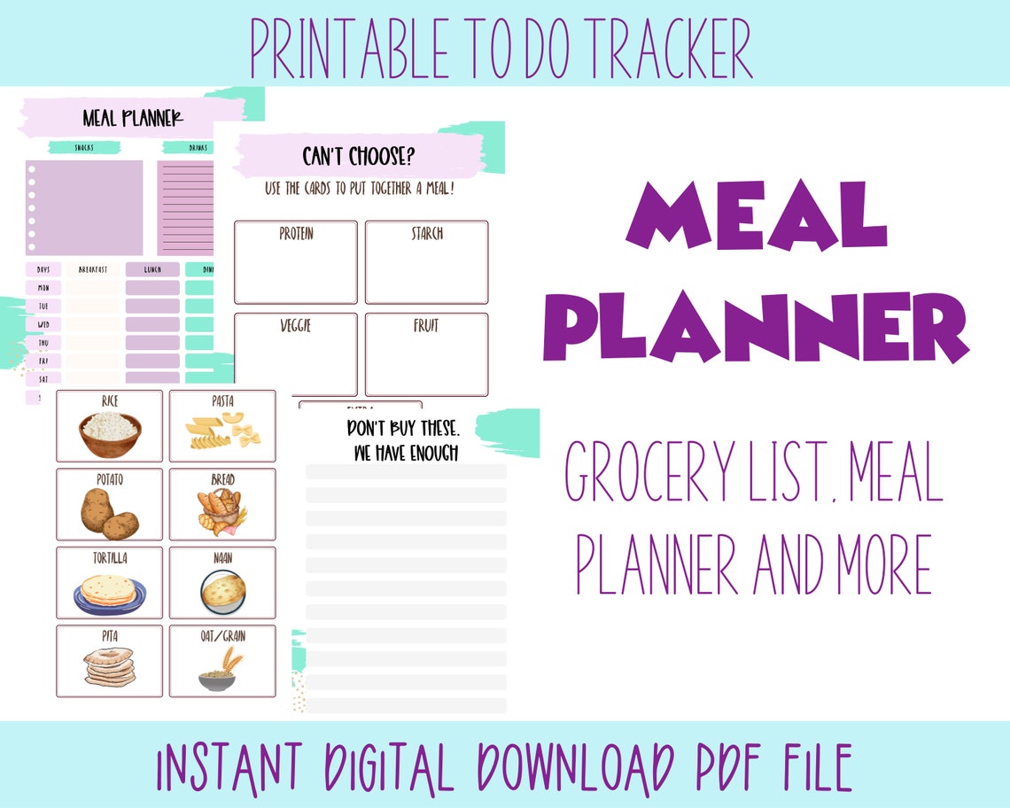 ADHD Friendly Meal Planner Printable - Grocery List - Meal Builder ...