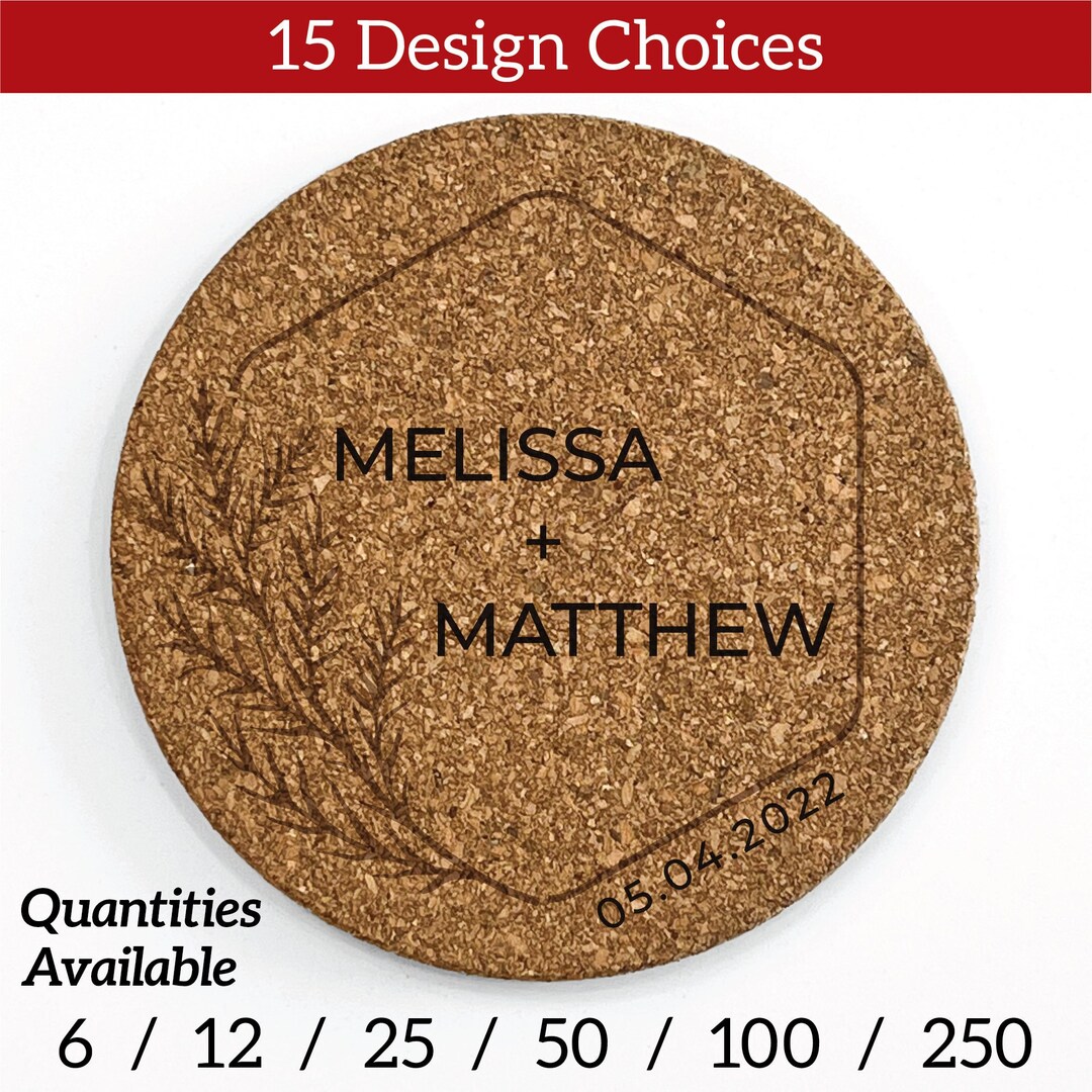 Personalized Custom Laser Engraved Cork Coasters - Wedding Favors for ...