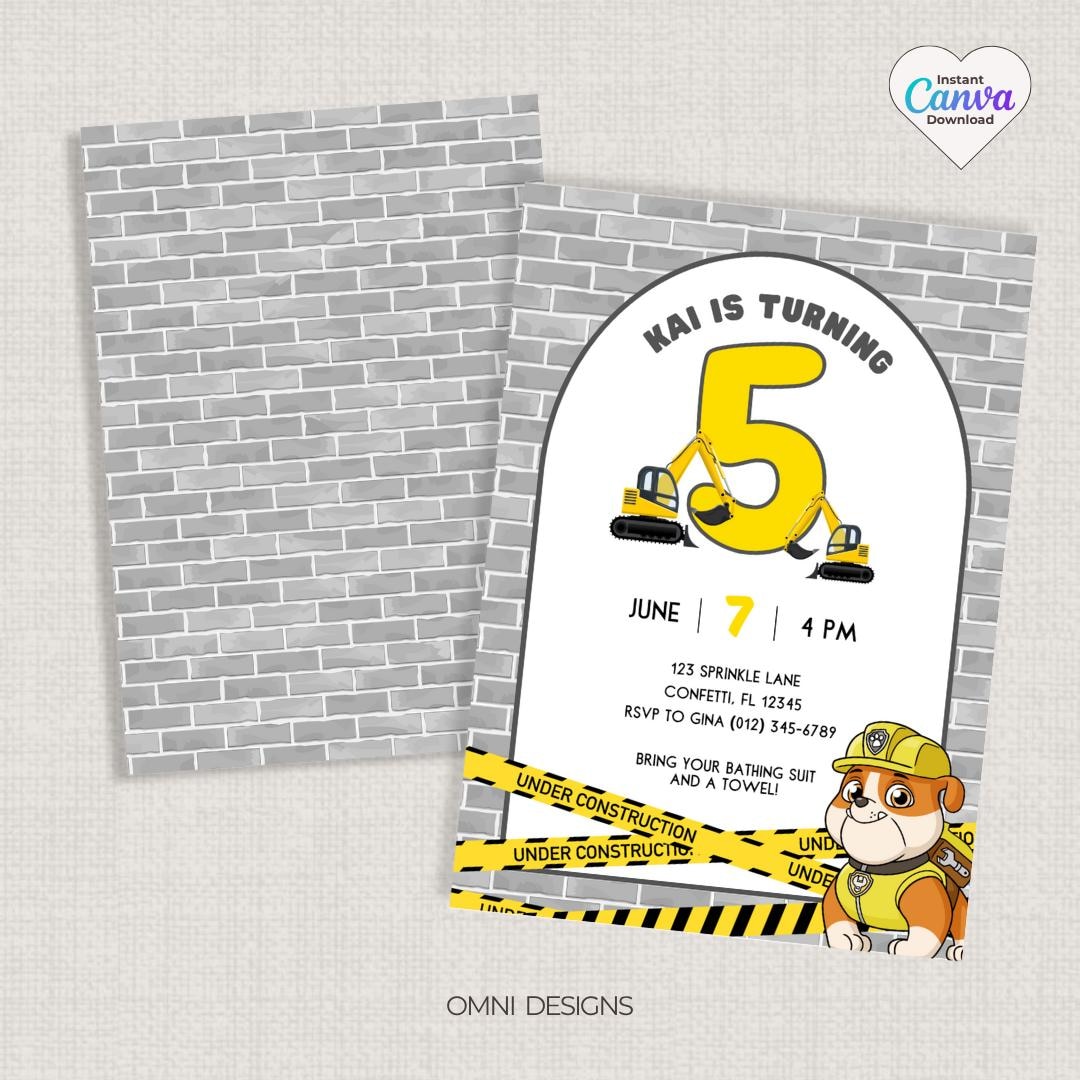 Rubble & Crew Invitation | Canva Template | Editable Invitation ...