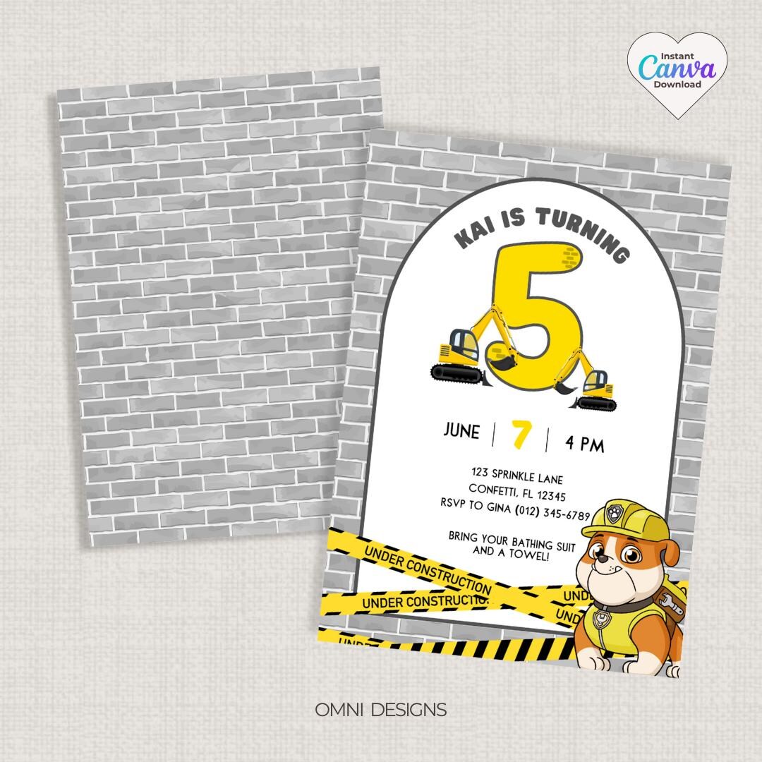 Rubble & Crew Invitation | Canva Template | Editable Invitation ...