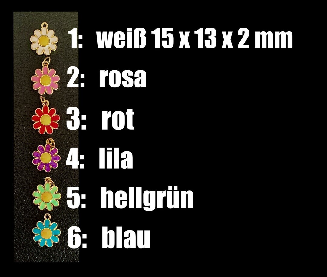 6 Different-colored Flower Pendants, 18K Gold-plated; Enameled Front ...