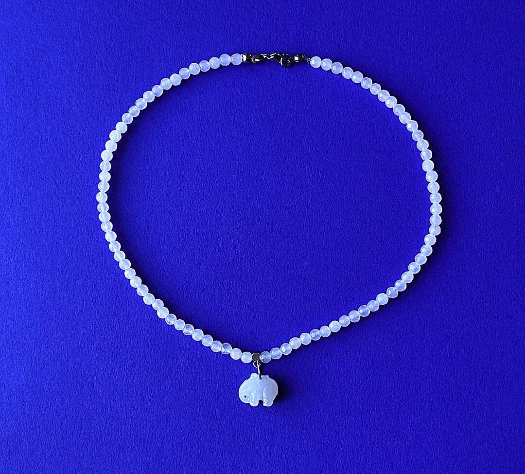 Genuine Jade, White, Necklace Made of 4 Mm Faceted Pearls and With a ...