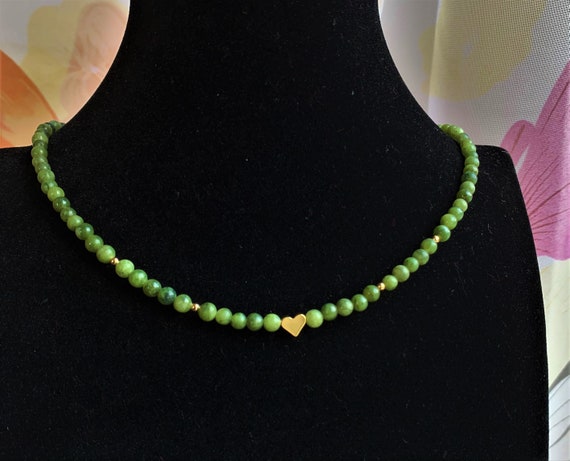 Genuine Taiwan Jade Undyed Necklace Made of 4 Mm Pearls With a Delicate Heart Etsy UK