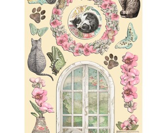 Stamperia Orchids and Cats A5 Colored Wooden Shapes,crafts Supplies ...