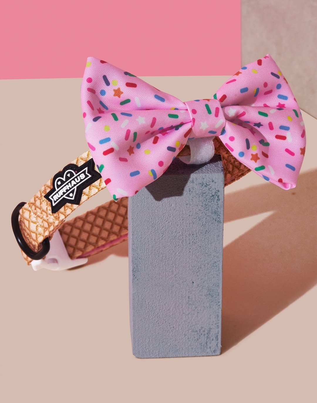 Pink Sprinkles Dog Collar Bow Sweet Cute Bowtie Set, Ice Cream Waffle ...