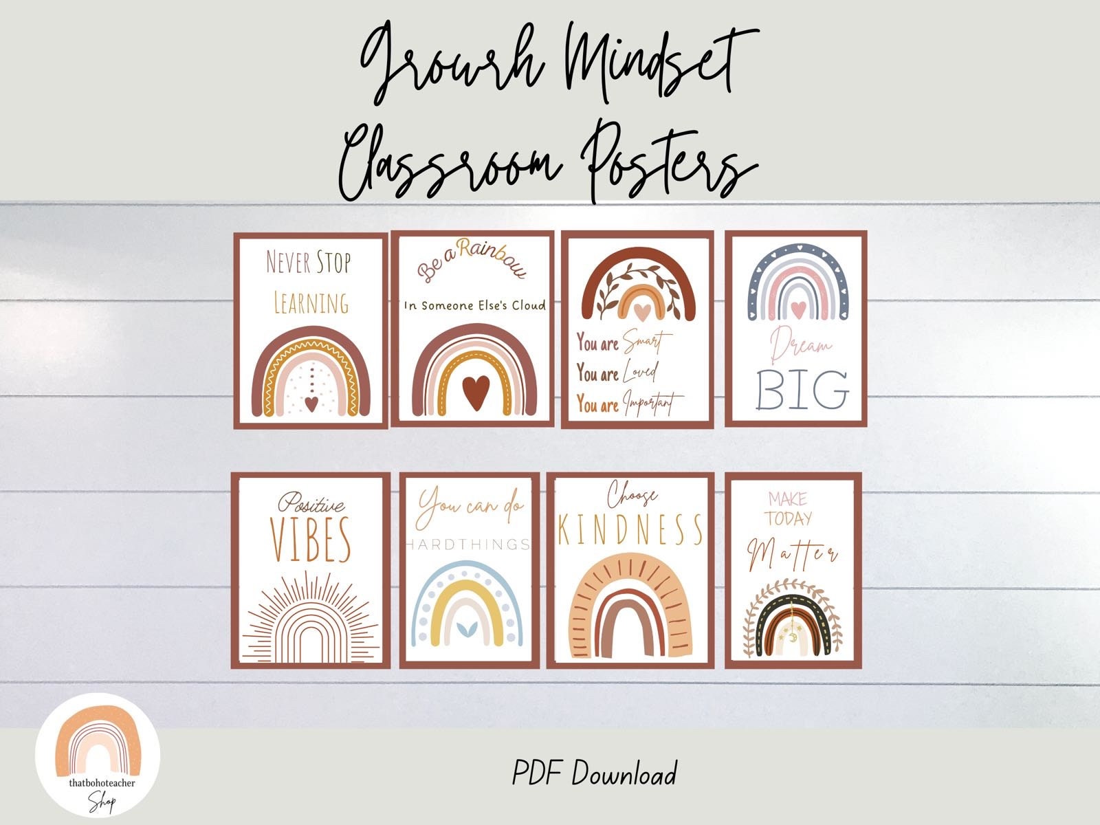 Printable Boho Rainbow Inspirational Posters, Classroom Decor, Class ...