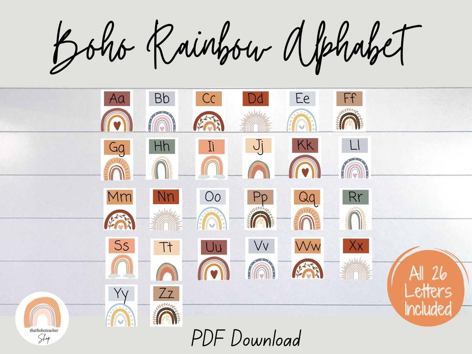 BOHO RAINBOW Alphabet Posters Neutral Rainbow Classroom - Etsy