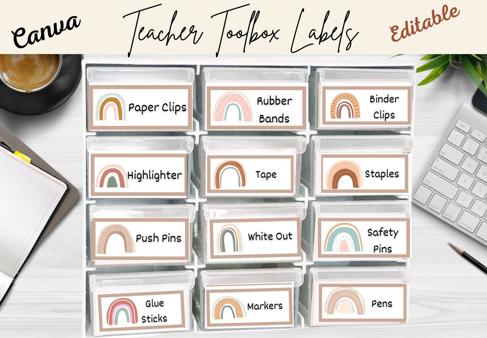 Boho Rainbow Teacher Toolbox Labels EDITABLE - Etsy