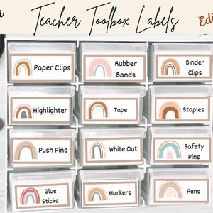 Boho Rainbow Teacher Toolbox Labels - EDITABLE - Etsy
