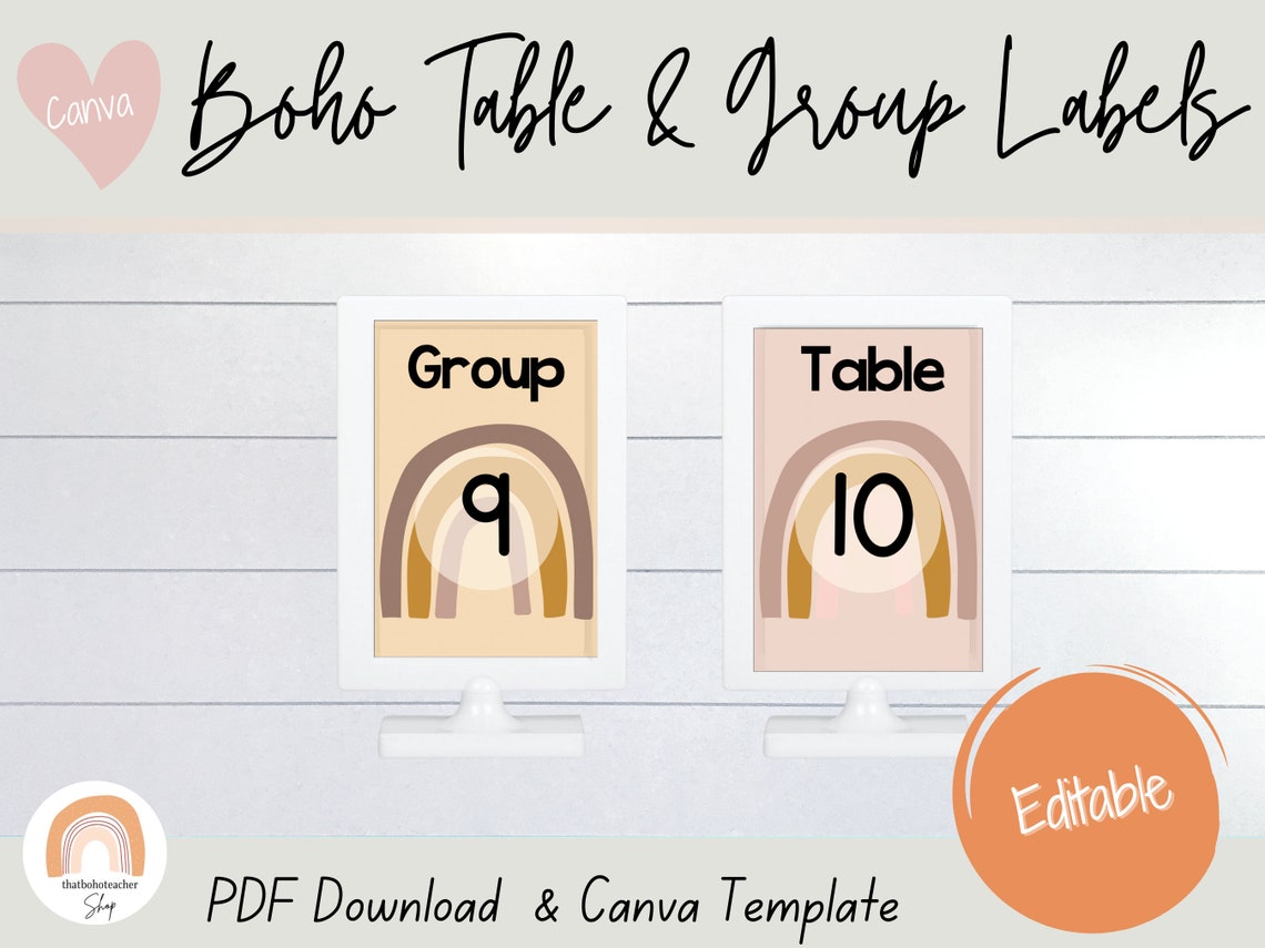 Boho Rainbow 4x6 Table & Group Labels Editable Boho - Etsy