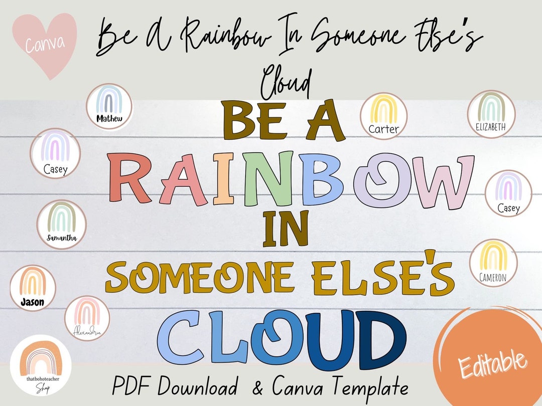 Be A Rainbow in Someone Else’s Cloud, Bulletin Board Kit, EDITABLE ...
