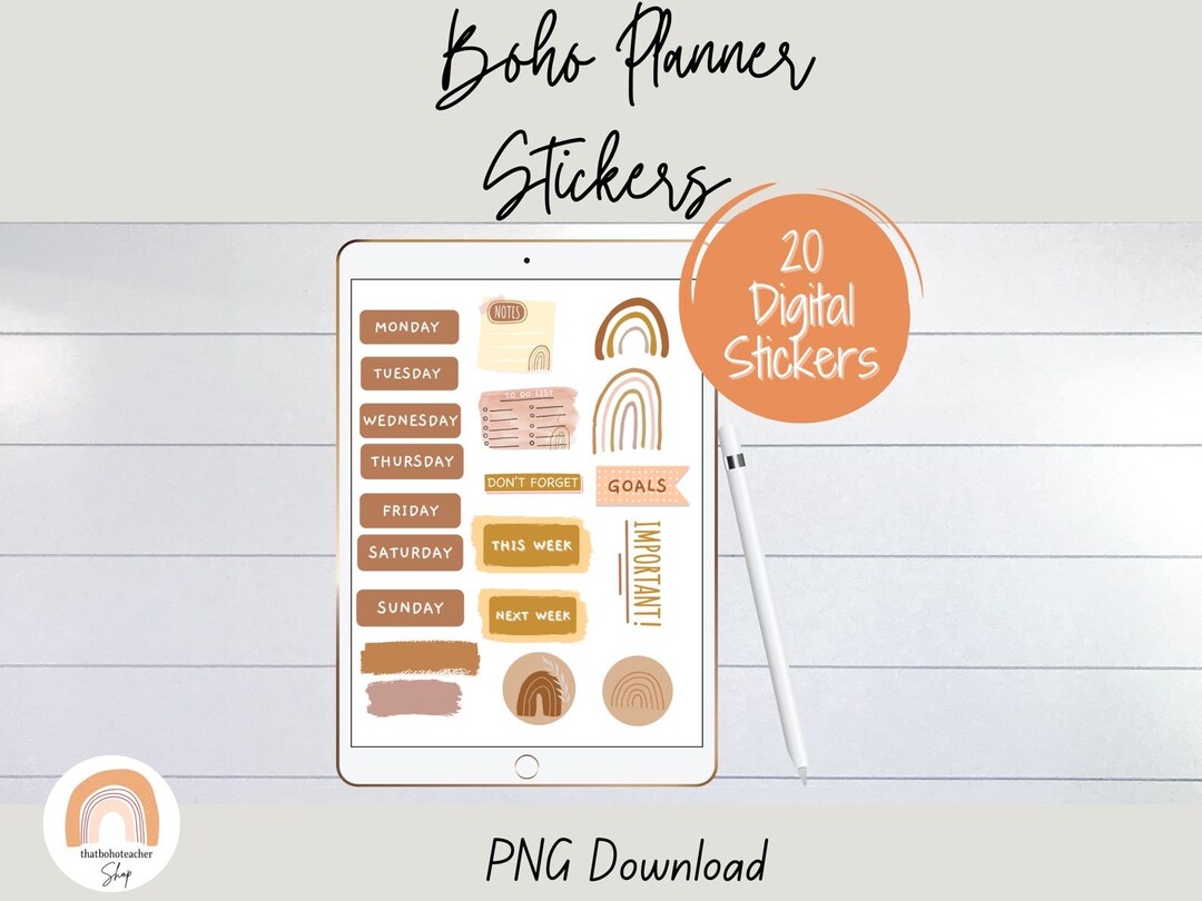 Digital Planer Boho Stickers *INCLUDES 20 STICKERS* - Etsy