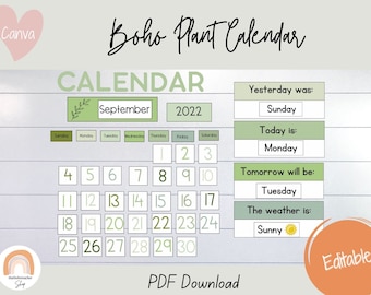 EDITABLE Printable Boho Rainbow Calendar Classroom Decor - Etsy