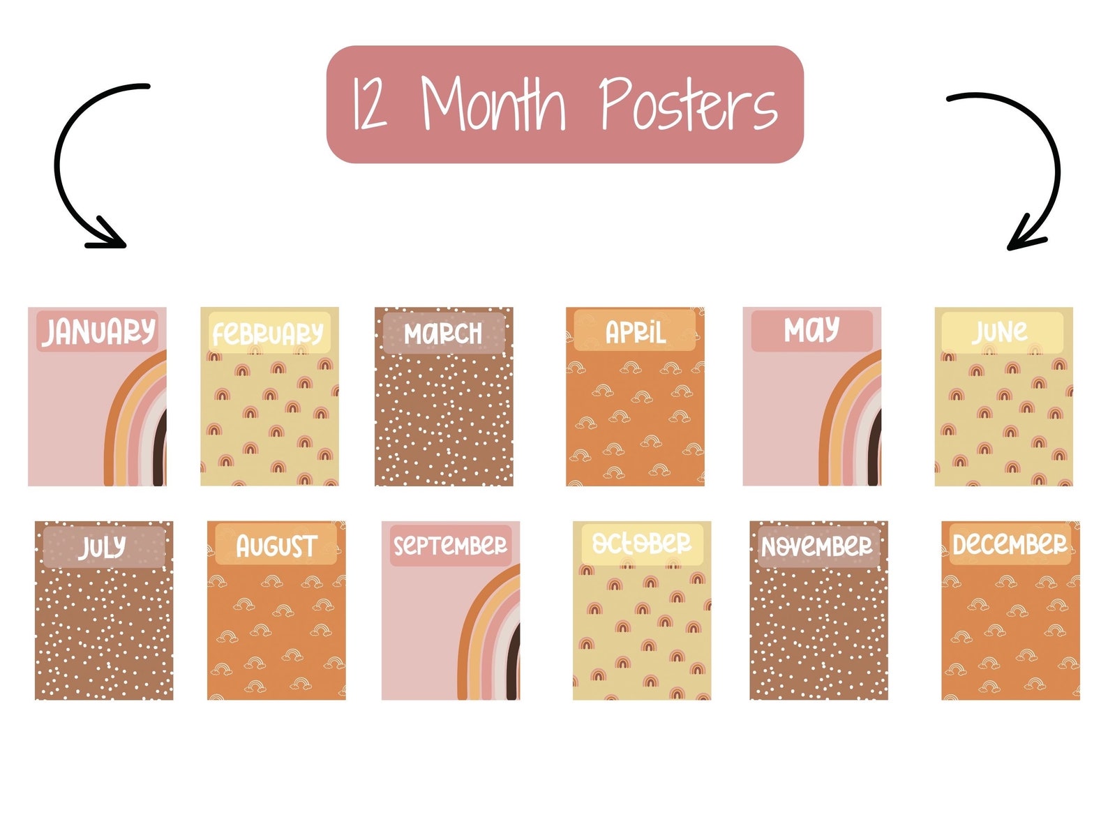 Boho Rainbow, Birthday Bulletin Board Kit, Classroom Display Months ...