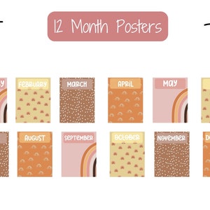 Boho Rainbow, Birthday Bulletin Board Kit, Classroom Display Months ...