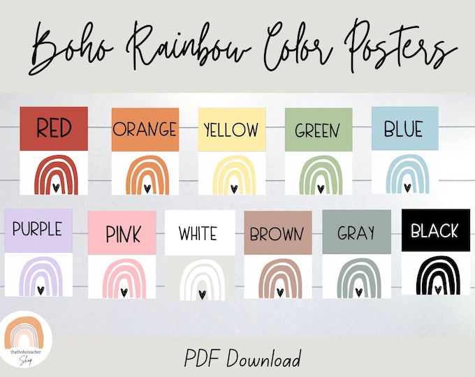 Boho Rainbow Color Posters | Neutral Rainbow Classroom Decor | Digital ...
