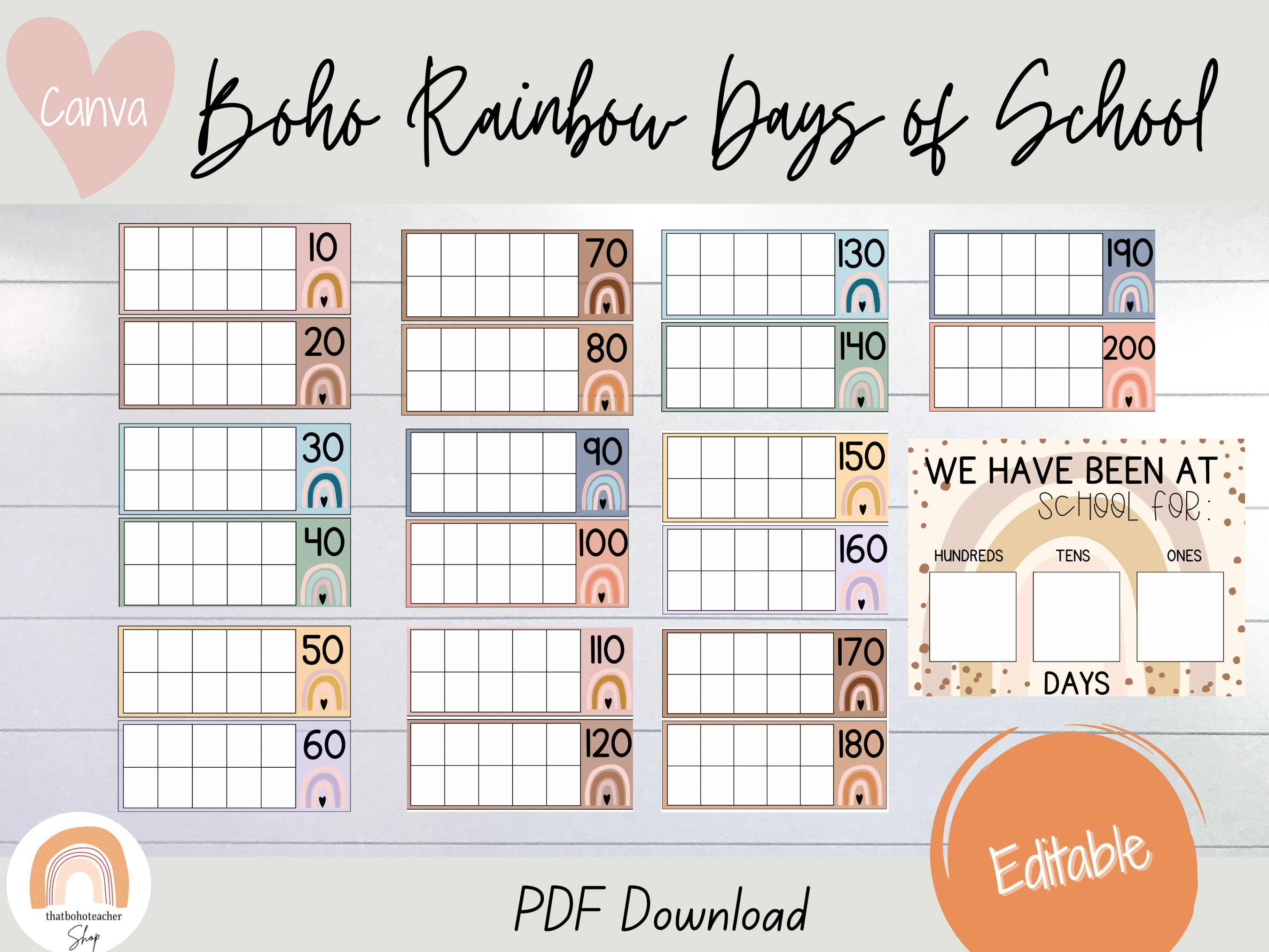 EDITABLE Printable Boho Rainbow Days of School Chart - Etsy Australia