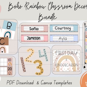 Boho Rainbow Teacher Toolbox Labels EDITABLE - Etsy