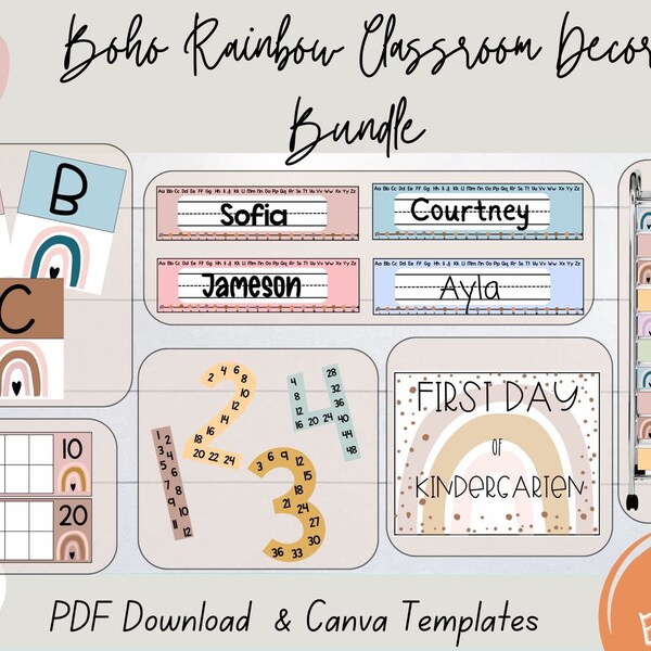 Boho Rainbow Teacher Toolbox Labels EDITABLE - Etsy