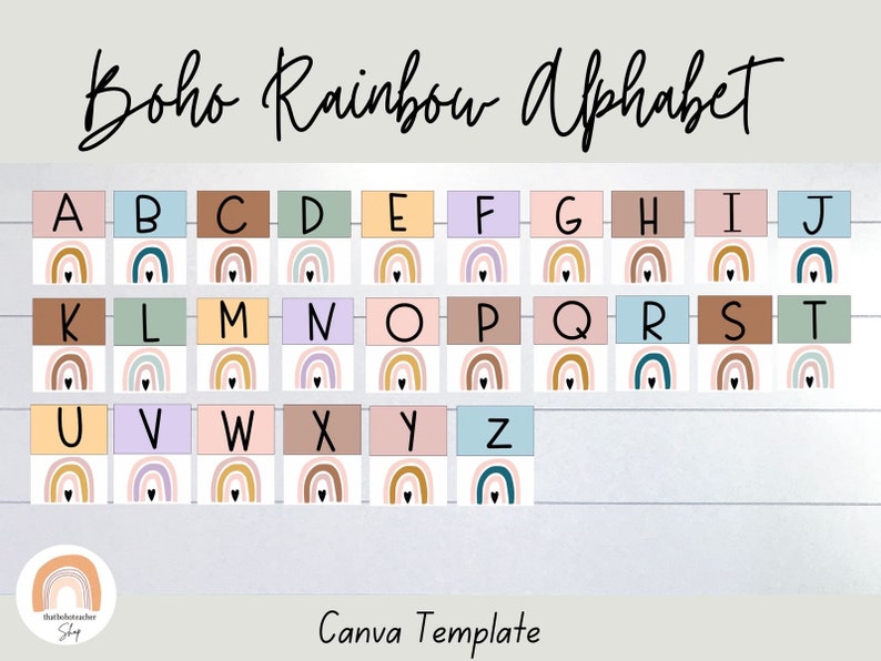 Boho Rainbow Alphabet Posters Neutral Rainbow Classroom - Etsy