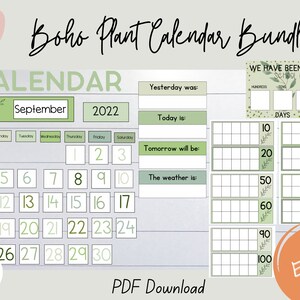 EDITABLE Printable Boho Plant Calendar Bundle, Classroom Decor ...